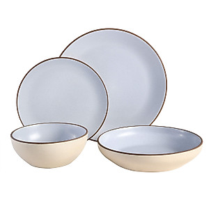 Gibson Elite Contempo Classic Double Bowl Dinnerware Set, Service for 4 (16pcs), Light Blue
