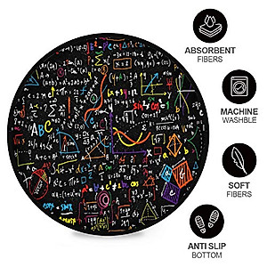ALAZA Color Mathematical Formula Round Area Rug Non Slip Rug Floor Mat Carpet Entryway Hallway Sofa Living Room Bedroom Home Deco