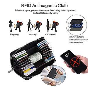 Geestock Large Capacity Credit Card Wallet, 24 Slots RFID Blocking Leather Card Holder Wallets, Zipper Organizer Accordion Wallet for Women Men, Black