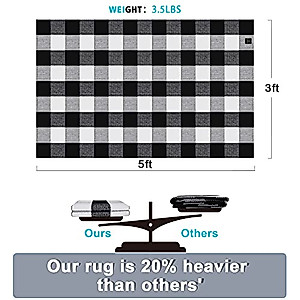 LulusVente Buffalo Plaid Outdoor Rug – 3’x5’ Machine Washable 3.5lbs Hotel Grade Thick Woven Yarn Black White Plaid Checkered Farmhouse Cotton for Indoor/Outdoor Front Porch Runner Layered Doormat