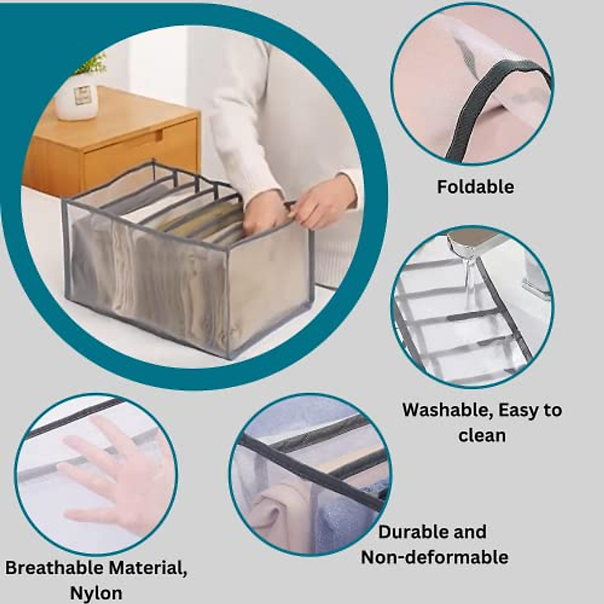 Easy Haz Clothes Organizer, Foldable Closet Divider T-shirt, Jeans, Underwear Storage, Washable Mesh Wardrobe Cloth Organizer (5) (COF-001)