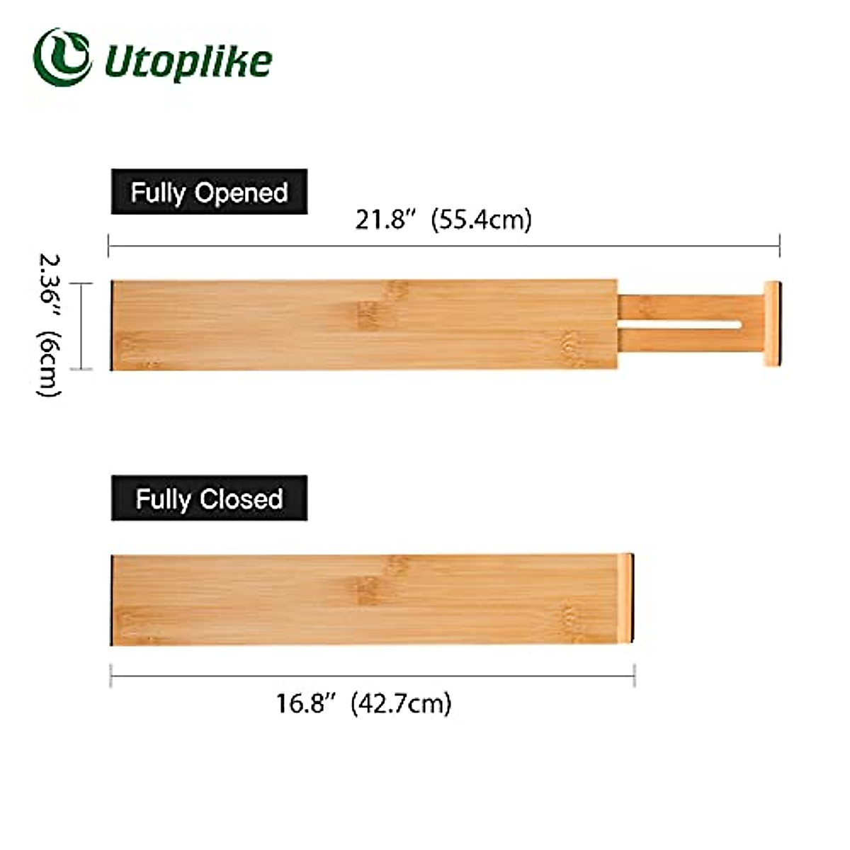 Utoplike 4 pcs Bamboo Kitchen Drawer Dividers(16.8-21.8IN),Adjustable Drawer Organizers,Spring Loaded,Works in Kitchen,Dresser,Bathroom,Bedroom,Drawer,Desk
