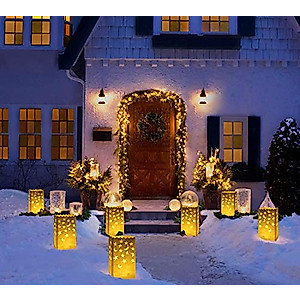 Stmarry 50 pcs White Luminary Candle Bags Special Lantern Luminary Bag with Stars Moon Durable and Reusable Fire-Retardant Material for Wedding Valentine's Day Decor Engagement Event Marriage Proposal