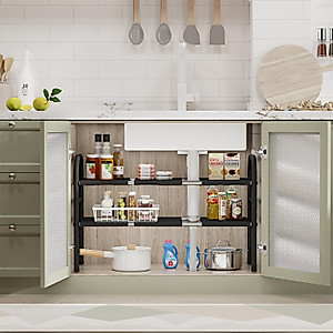 WonCherry Expandable Under Sink Organizers, 2-Tier Kitchen Bathroom Cabinet Storage Counter Shelf, Shoe Storage Rack with 8 Removable Plastic Boards for Kitchen, Bathroom, Pantry, Entryway, Closet