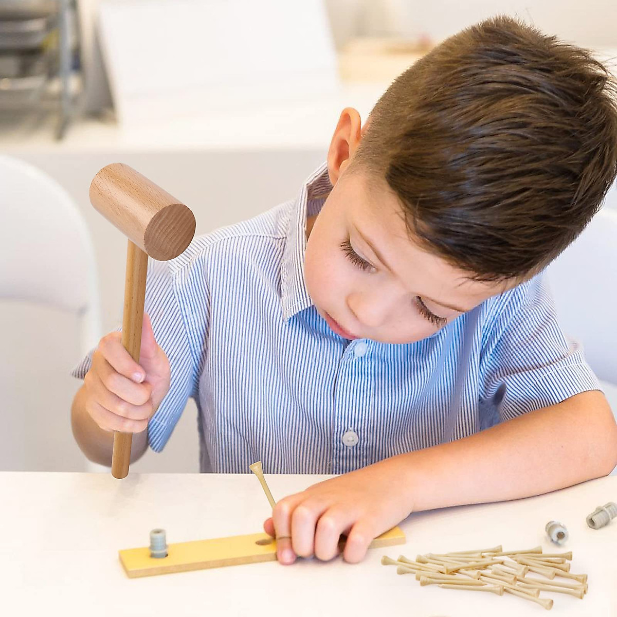 Waenerec Wooden Mallet Hammering & Pounding Toys Set Simulation Wooden Hammer Toddler Fake Hammer Portable Montessori Toy Hammer and Nails for Kids