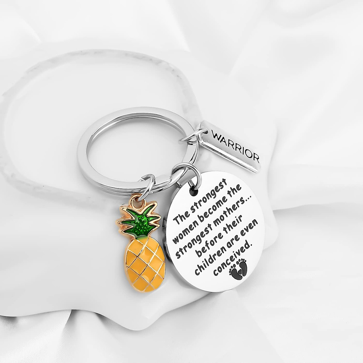 FUSTMW IVF Mom Gifts IVF Pineapple Keychain IVF Infertility Warrior Jewelry Infertility Awareness Support The Strongest Women Become The Strongest Mothers (silver)