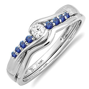 Dazzlingrock Collection 10k Blue Sapphire And White Diamond Women Bridal Engagement Wedding Ring Band Set, White Gold, Size 7