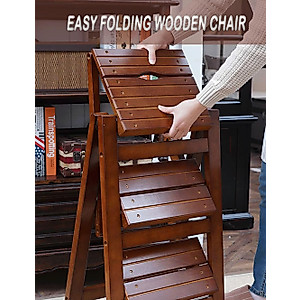 Step Stool for Adults/Step Ladder/Counter Chair, Step Folding Portable Wooden Step Stool, Anti-Slip & Lightweight(Size:Walnut 4 layers)