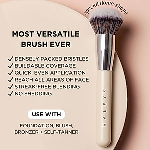 HALEYS Kabuki Makeup Brush VEGAN+CRUELTY-FREE, Sustainable Wood, Vegan Bristles for Airbrushed Finish, For Creams, Liquids, Powder, Streak-free, Perfect Blending, Buffs, Blurs, Smooths with Control