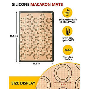 Macaron Silicone Baking Mats, Katbite Silicone Macaroons Baking Mat Set of 2 Half Sheet (11 5/8" x 16 1/2") Reusable & Nonstick Macarons Baking Supplies Silicone Bakeware Mats for Macarons Cookies