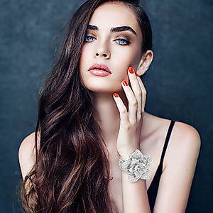 Jojomina Flower Arm Cuff Rhinestone Bracelet for Women Silver Crystal Stretch Prom Bridal Bracelet Jewelry for Bride Wedding Party Dating