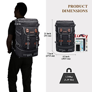 WITZMAN Travel Backpack for Men Women Canvas Backpack Carry on Luggage Rucksack Convertible Duffel Bag Large (A568 Black)