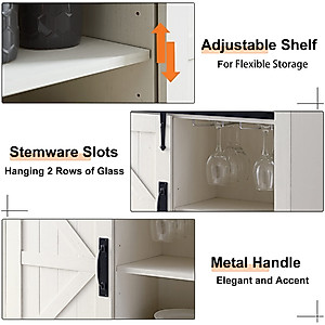 OKD Farmhouse Coffee Bar, 32 Inch Buffet Sideboard with Sliding Barn Door, Drawer, Adjustable Storage Shelves, Wood Accent Floor Cupboard Cabinet for Kitchen, Dining Room, Living Room, Antique White
