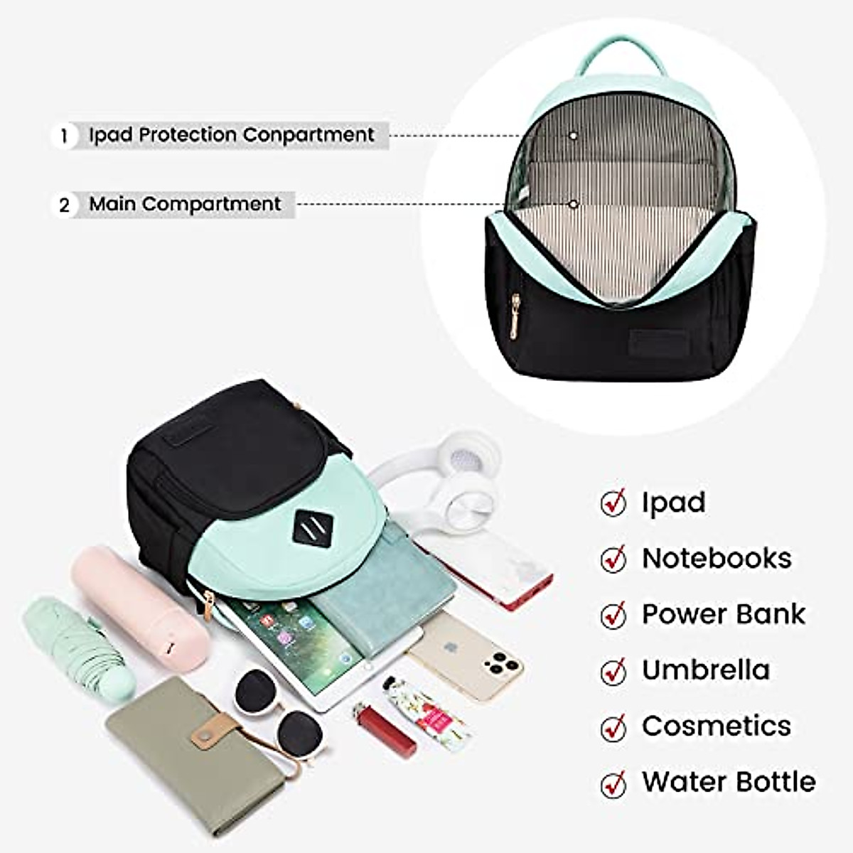 LOVEVOOK Mini Backpack Purse for Women, Small Fashion Backpack, Lightweight Cute Daypack for Travel Dating Black-Cyan Blue