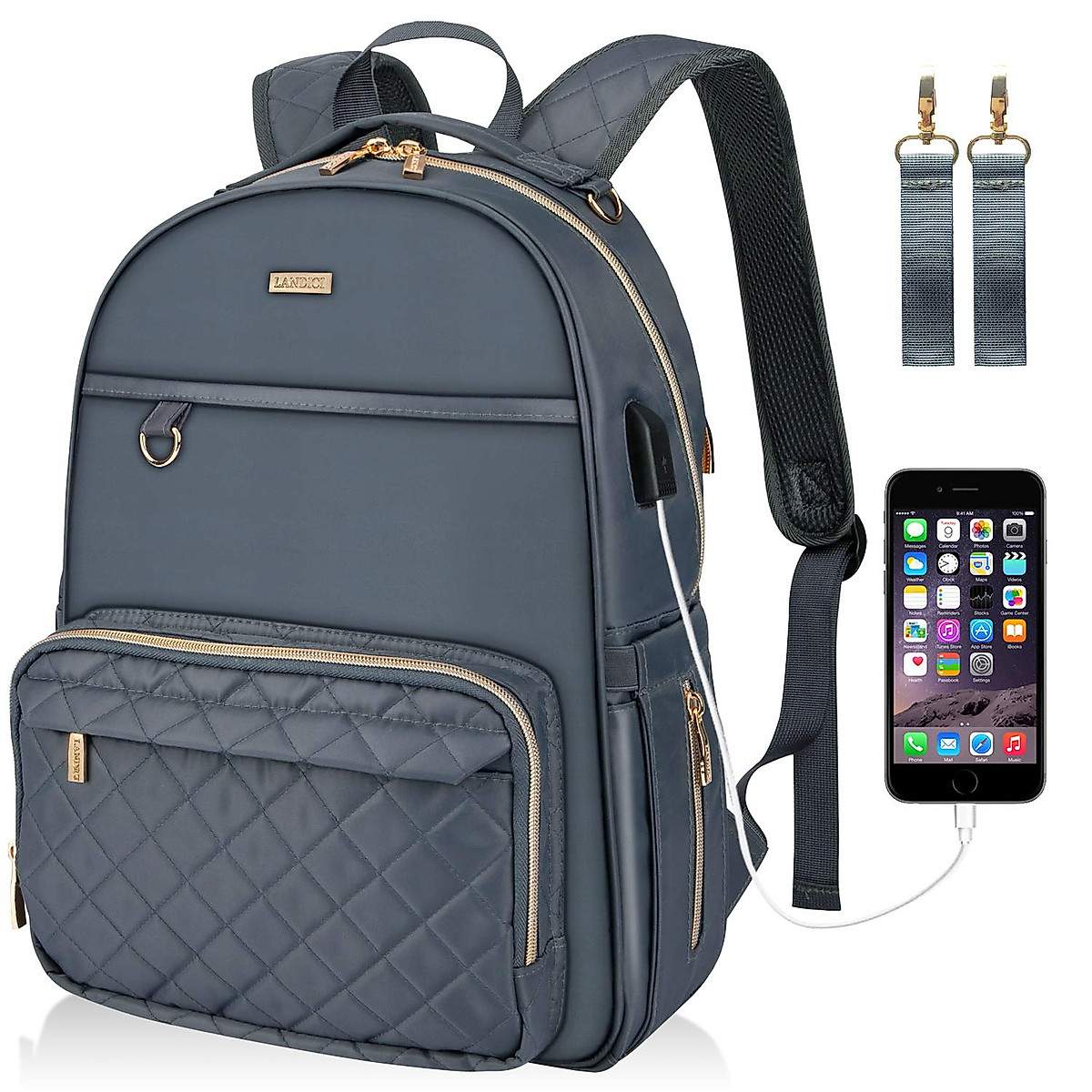 LANDICI Diaper Bag Backpack, Multifunction Travel Back Pack Maternity Baby Changing Bags with Changing Station and USB Charging Port for Mom Dad Boy Girl, Large Capacity, Waterproof, Black