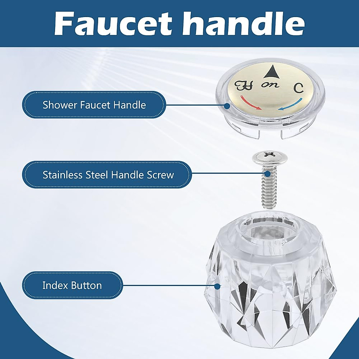 Shower Knob Replacement Compatible with Del-ta Faucet RP2391, 2-1/2" x 2-1/8" Shower Faucet Handle Replacement with Offset Hole(COLOR:clear)