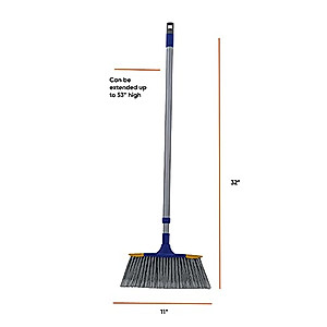 Slim Angle Broom with Extendable Handle 53" Long, Durable Collapsible Broom for Home, Kitchen, RV, Travel (Blue, 2)