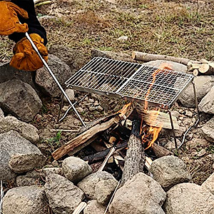 PSKOOK Folding Campfire Grill, Portable Camping Grill Grate, 304 Stainless Steel Camp Fire Cooking Racks for Compact Storage, BBQ Grill for RV Camping, Hunting trip, Bushcraft, Picnics, Fishing