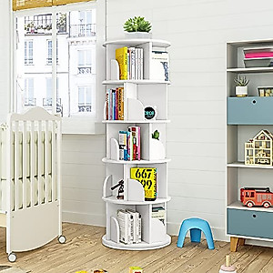 Nisorpa 5 Tier Rotating Bookshelf, 360° Revolving Bookcase Rotating Stackable Shelves Floor-Standing Storage Display Rack Used in Bedrooms Living Rooms Study Office (63"x18"x18")