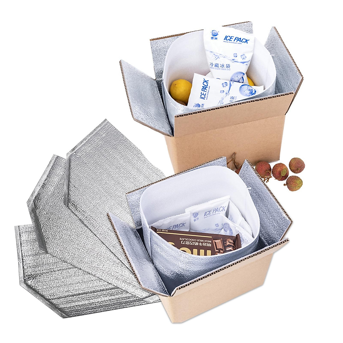 10 PCS Reusable Insulated Shipping Bags 13.4 x 9.5 x 13 Inch, Thermal Box Liners for Lunch Box Camping Picnic Foil Insulated Bag Liner Waterproof Insulation Package for Frozen and Hot Food