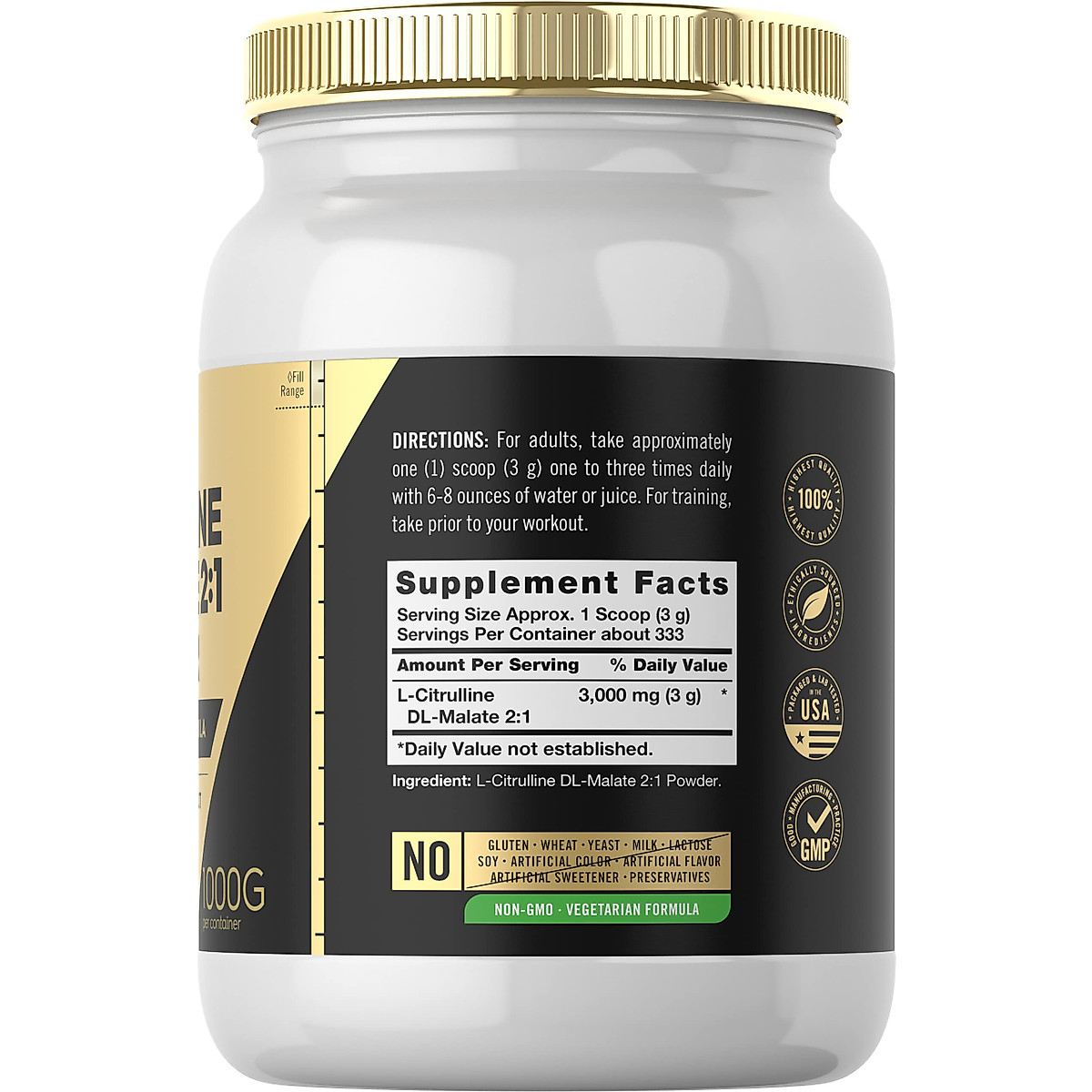 Carlyle L Citrulline Malate Powder | 3000mg | 2:1 | Unflavored | 1 Kg Container | Vegetarian, Non-GMO, Gluten Free