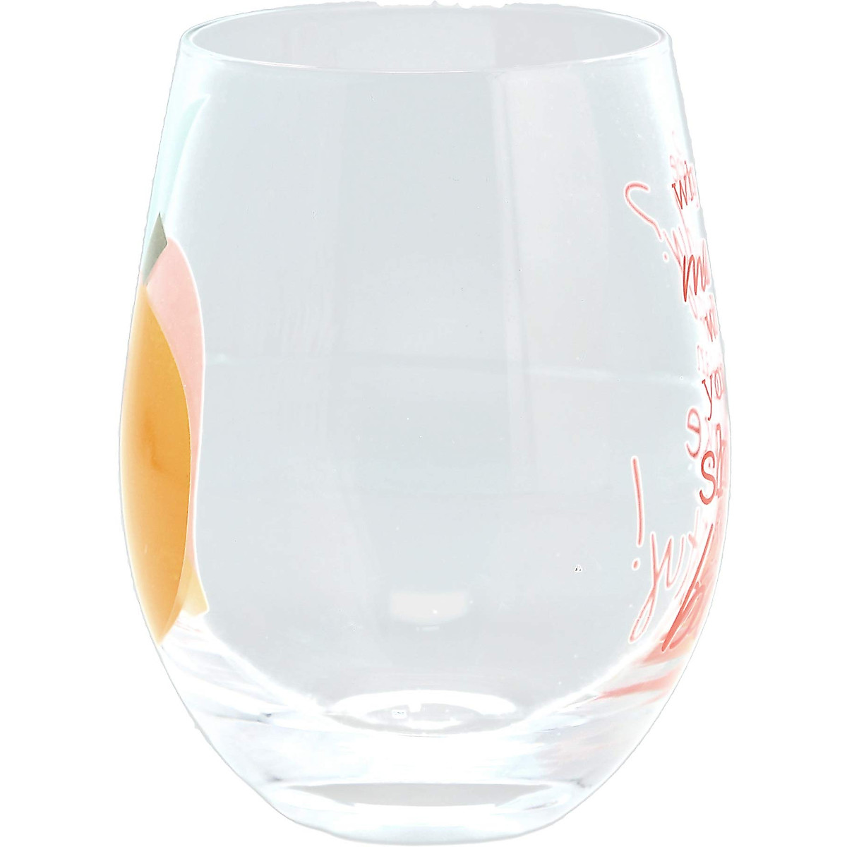 Pavilion Gift Company Why Be Moody When You Can Shake Your Booty Booty-18oz Peach Patterned Stemless Wine Glass, 18 oz, Orange
