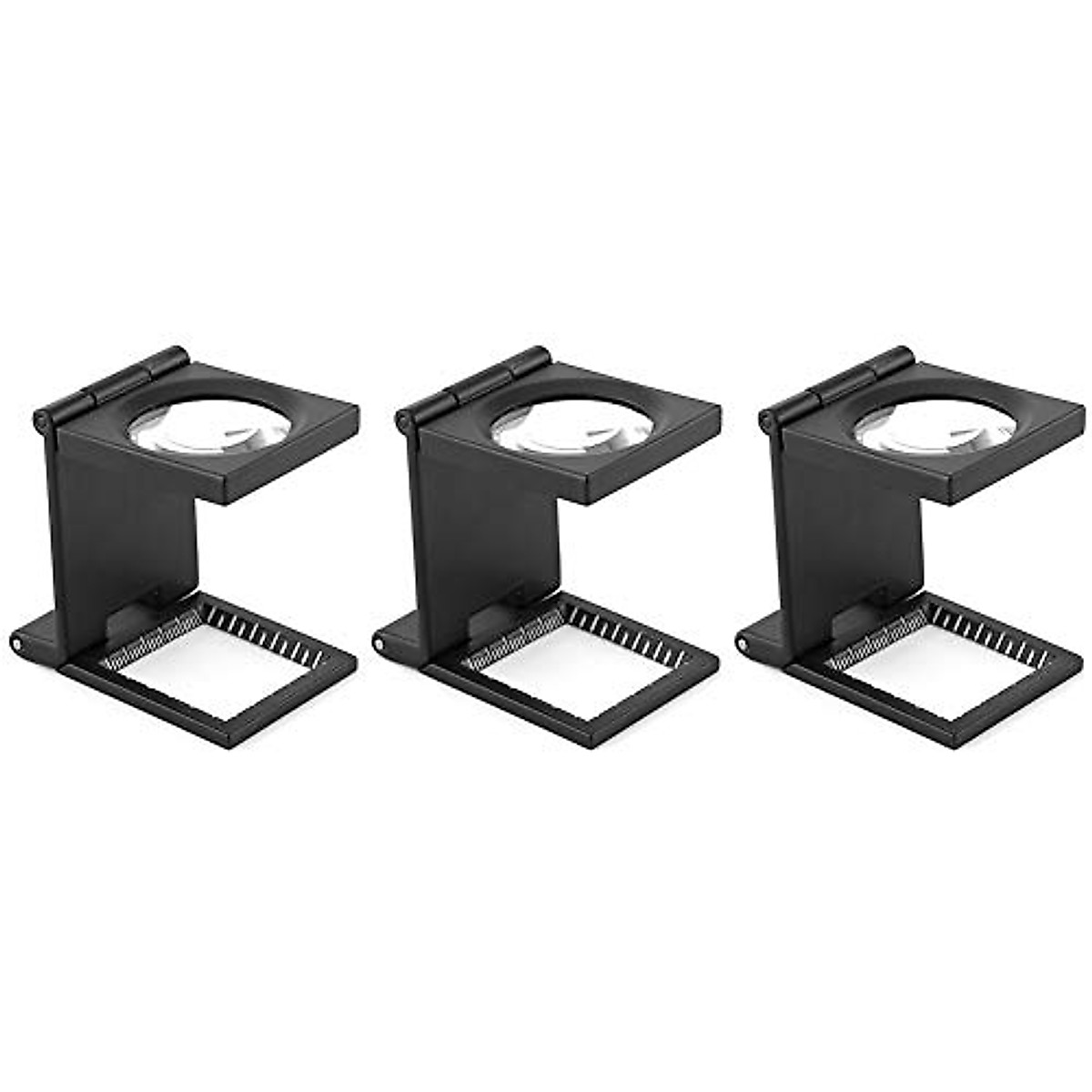 10X 28mm Mini Three-Folding 10X Magnifier Zinc Alloy Magnifier Magnifying Glass with Scale for Textile Optical Jewelry Tool, Pack of 3