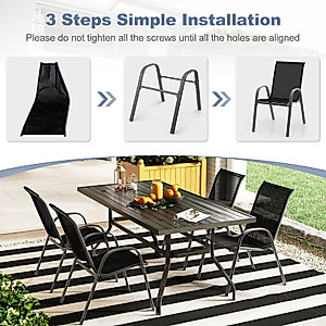 MEDIMALL Patio Chairs, Stackable Patio Chairs Set of 4, Black Lawn Chairs with Armrest & Breathable Fabric for All Weather, Outdoor Dining Chairs for Yard, Poolside, Balcony, Garden