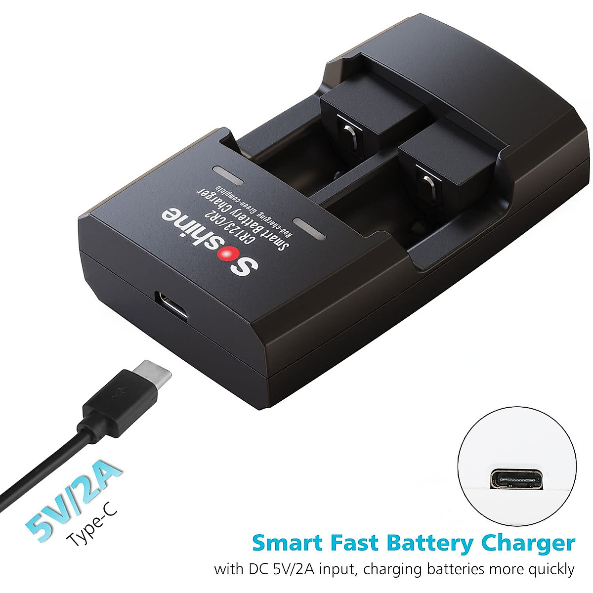 Soshine CR2 RCR123A Battery Charger for RCR123 16340 CR2 15270 LiFePO4 Battery 3V Rechargeable Batteries (Charger)