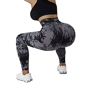 DOULAFASS Women Butt Lifting Leggings Seamless Scrunch Booty High Waisted Workout Yoga Pants (X-Large, 150-Black Tie Dye)