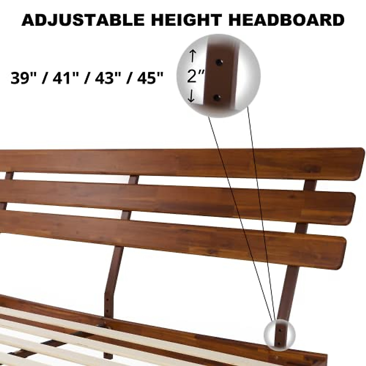 Bme Caden 15 Inch Deluxe Bed Frame with Adjustable Headboard - Mid Century, Retro Style with Acacia Wood - No Box Spring Needed - 12 Strong Wood Slat Support - Easy Assembly - Dark Chocolate, King