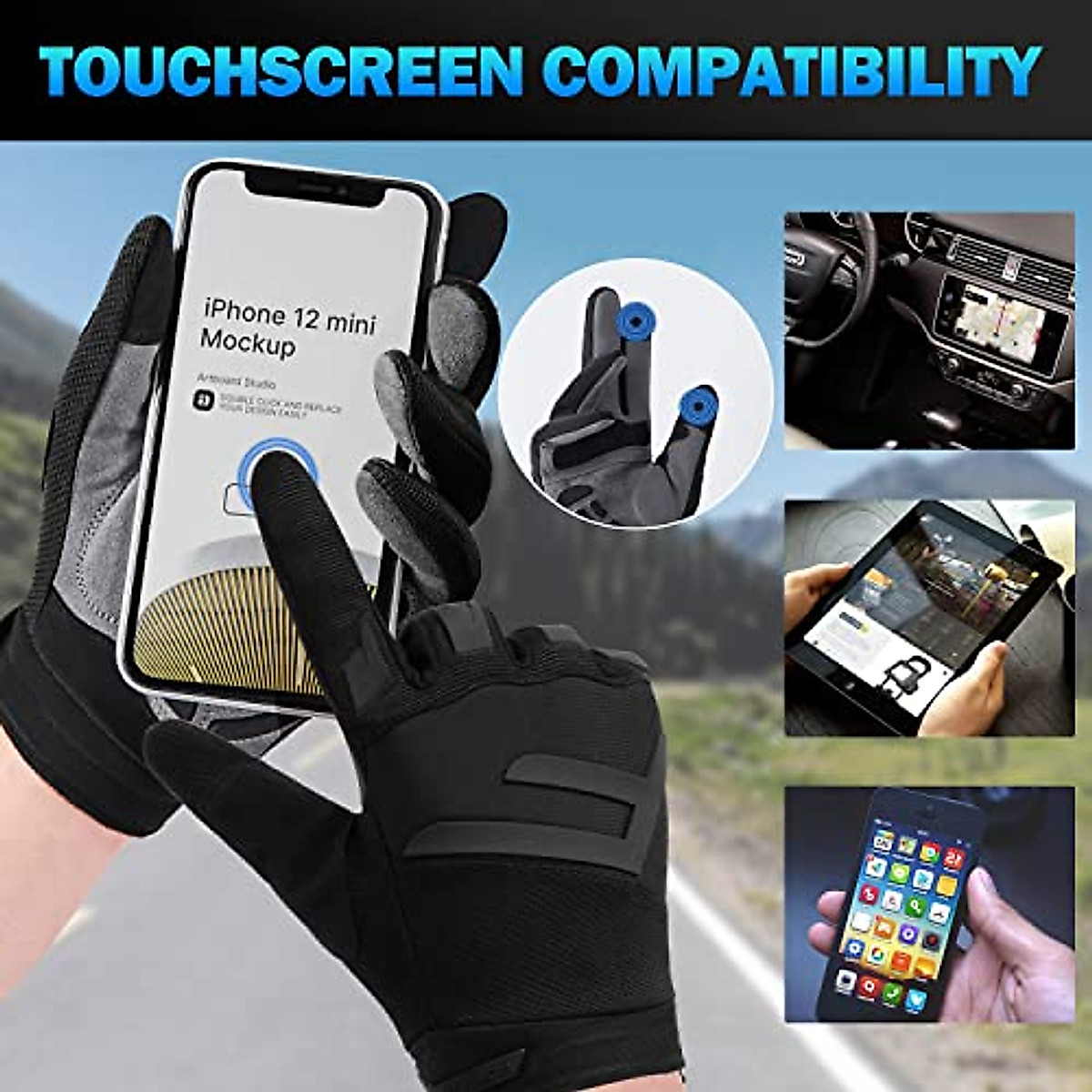 FIORETTO Mountain Bike Gloves for Men Women Motorcycle Cycling Gloves with 5MM SBR Pad Touch Screen Knuckle Protection Motocross Gloves for BMX ATV MTB Racing