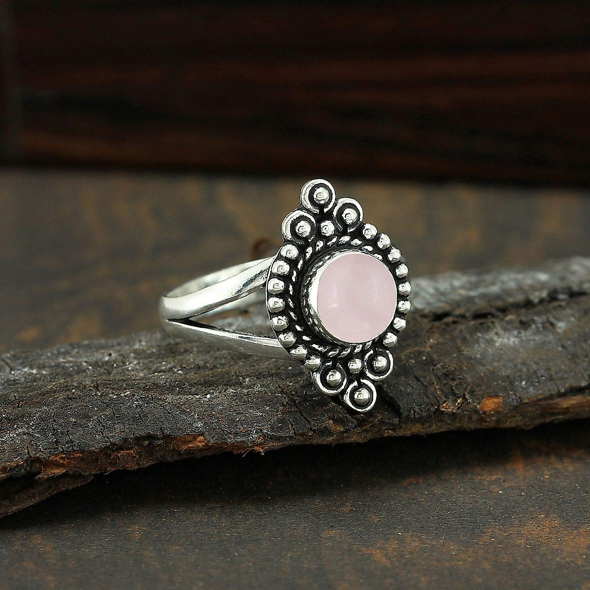 1, 80Cts Two Stone Natural Rose Quartz 925 Silver Overlay Ring Size 12 For Women, Handmade Pink Stone January Birthstone Ring Jewelry Gift For Her