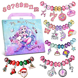 Girls Charm Bracelet Making Kit: Mermaid Jewelry Supplies Make Set Charm Bracelets Kits DIY Art Craft Set Girl Toys Age 5 6 7 8 9 10 11 12 Year Old Girl Little Children Creative Birthday Gifts for Kid