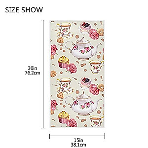 Tamniee Summer Coffee Cake Hand Towels Tea Pot Teacup Flowers Decor Kitchen Dish Towel Quality Premium Bathroom Washcloth 30 x 15 Inches for Beach Guest Hotel Spa Gym Sport Yoga Home
