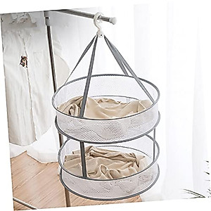 Zerodeko 3pcs Double Clothes Basket Collapsible Laundry Drying Rack Grey Towels Foldable Laundry Rack Drying Rack net Sweater mesh Clothes Hanging Dryer Clothes Drying mesh net Laundry Bag