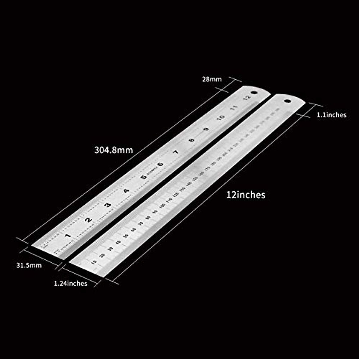 ACXMKEX 12 Inch Stainless Steel Ruler, 1 Pack Metal Ruler, Machinist Ruler with Centimeters And Inches - 1/64, 1/32, mm and .5 mm Metric Ruler