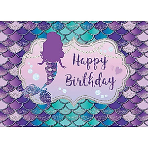 Maijoeyy 7x5ft Mermaid Birthday Backdrop Glitter Blue Purple Mermaid Scales Photography Background Under The Sea Mermaid Princess Birthday Party Banner Decorations