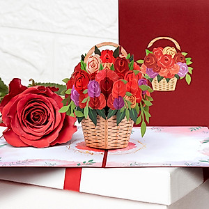 Paper Love Valentines Day Pop Up Card, 3D Love Basket - 5" x 7" Cover - Includes Envelope and Note Card