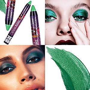 MEICOLY Green Eyeshadow Stick,Metallic Shimmer Crayon Green Eye Shadow Eye Makeup for Halloween,Waterproof & Long Lasting Shiny Bright Rotating Glitter Eyeshadow Sticks,2 Pcs