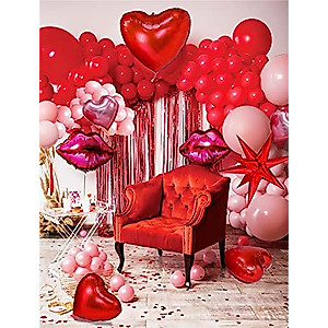 Pink and Red Balloon Garland kit 125PCS Valentines Day Balloon Arch with Heart Shape Balloons and Lip Starburst Balloons For Valentines decorations Girl birthday Party Lady Nignt Proposal engagement supplies