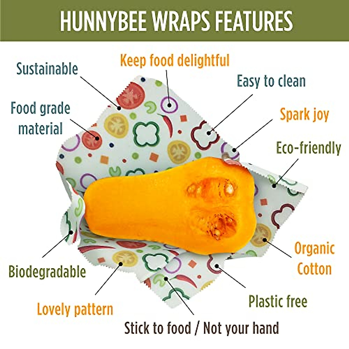 HUNNYBEEE Beeswax Wrap - (7 packs) Beeswax Paper Food Wrap | Sustainable Products | Eco-friendly Waxed Food Wrap | Bees Wax Wrap | Burrito Wrappers Cling | Bee Wax Food Wrappers
