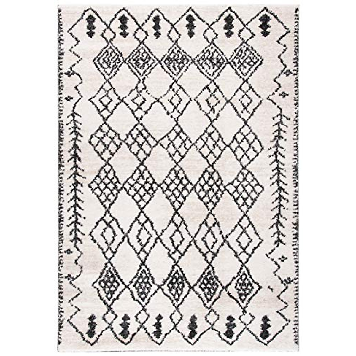 SAFAVIEH Tunisia Collection 5'3" x 7'7" Ivory / Black TUN736A Moroccan Tribal Non-Shedding Living Room Bedroom Dining Home Office Area Rug