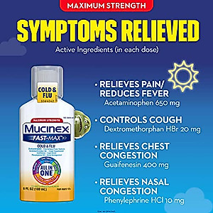 Mucinex Fast-Max Maximum Strength All-in-One Cold & Flu, Orange & Pineapple 6 oz