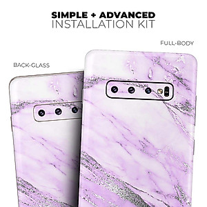DesignSkinz Purple Marble & Digital Silver Foil V10 2 Protective Vinyl Decal Wrap Skin Cover Compatible with The Samsung Galaxy S20 (Screen Trim & Back Glass Skin)