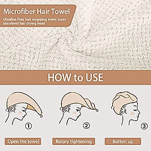 CZZXI 3 PCS Microfiber Hair Towel, Hair Wraps for Women Wet Hair, Fast Drying Hair Turban, Anti Frizz Head Towels Wrap for Curly Hair (Beige, Khaki, Grey)