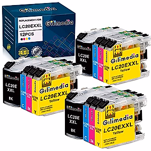 Compatible LC20E Ink Cartridge Replacement for Brother LC20E XXL LC20EXXL Work with Brother MFC-J985DW MFC-J5920DW MFC-J775DW MFC-J985DW XL MFC-J775DW XL Printer (3BK/3C/3M/3Y) 12-Pack