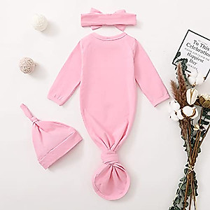 MoryGooder Newborn Girl Outfits Knotted Gown Baby Newborn Sleepers Coming Home Outfits for Baby (Light Pink,0-6 Months)