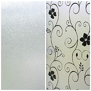 DUOFIRE Privacy Window Film Natural Frosted and Black Flower Static Cling Glass Film