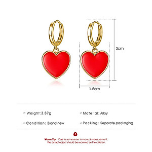 ONLYJUMP 14K Gold Plated Huggie Earrings CZ Tiny Small Hoop Earrings Red Enamel Heart Ear Cuff Initial Huggies Earrings Minimal Jewelry (red heart)